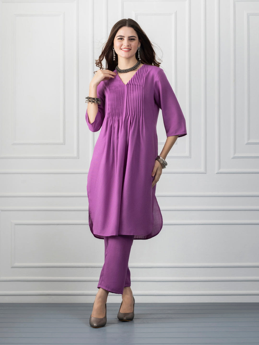 Purple Pin Tuck Detailing Kurta | Buy Kurta for women – Shaye India